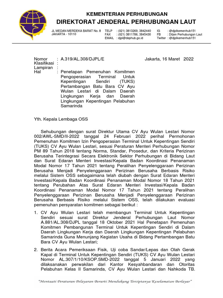 Izin Pengoperasian Tuks | PDF