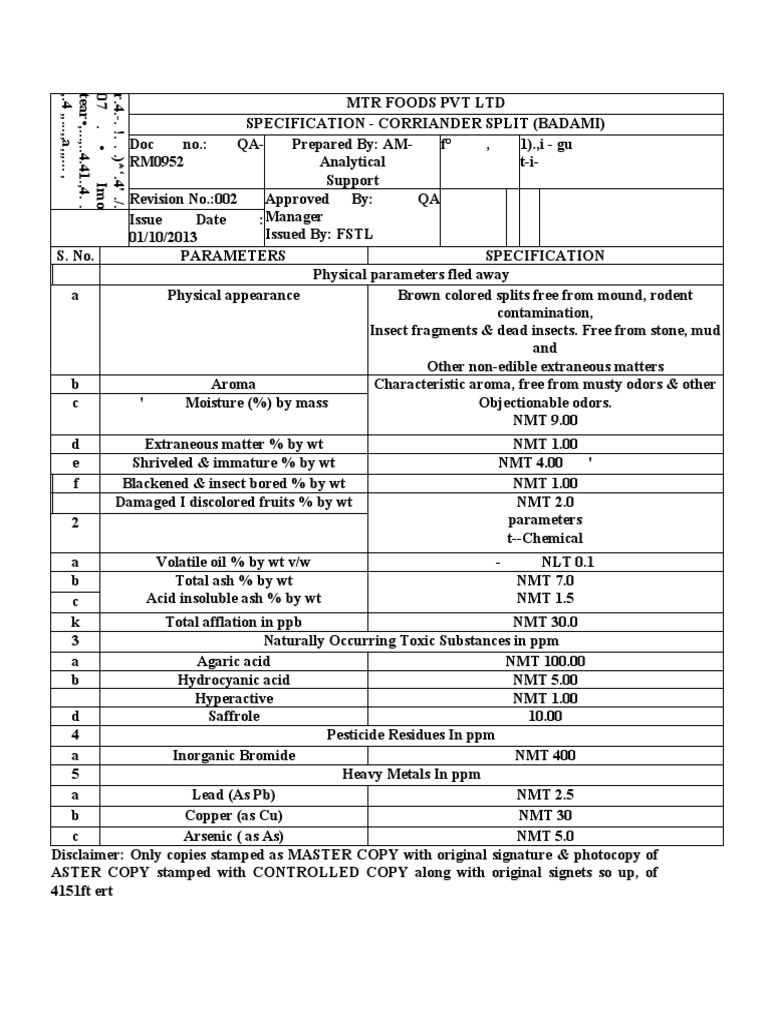 RM Specification P01 | PDF | Chemistry | Chemical Substances