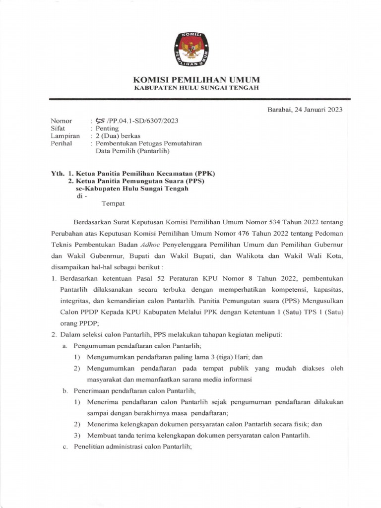 Pengumuman Penerimaan Pantarlih | PDF