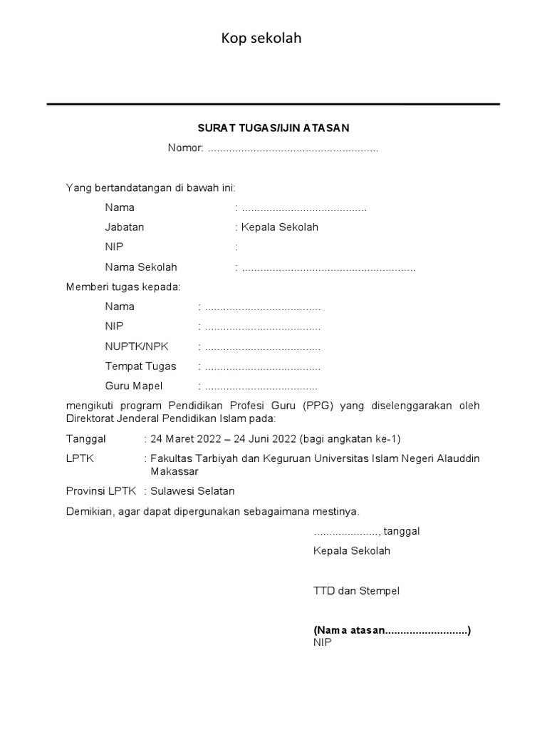 Contoh Format Surat Ijin Dari Atasan | PDF