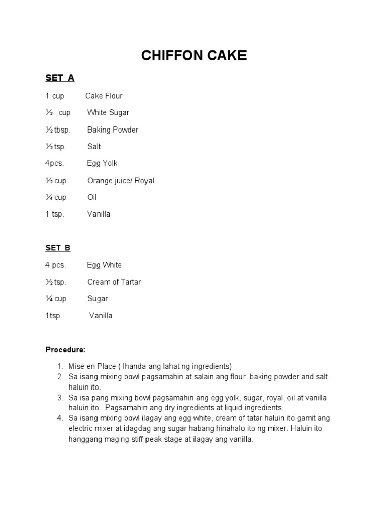 CHIFFON CAKE (ROYAL) Tagalog | PDF