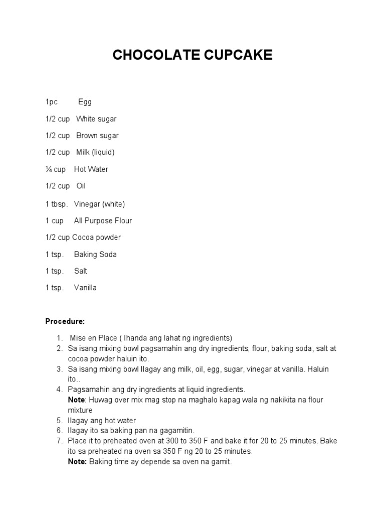 CHOCOLATE CUPCAKE Tagalog | PDF