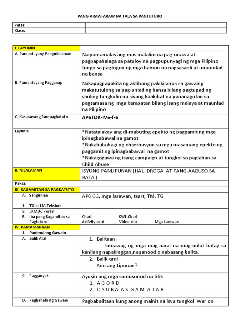 AP COT 4 Droga at Pag-Aabuso Sa Mga Bata | PDF