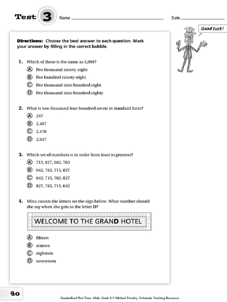 3rd Test Tutor Math Grade 3 | PDF