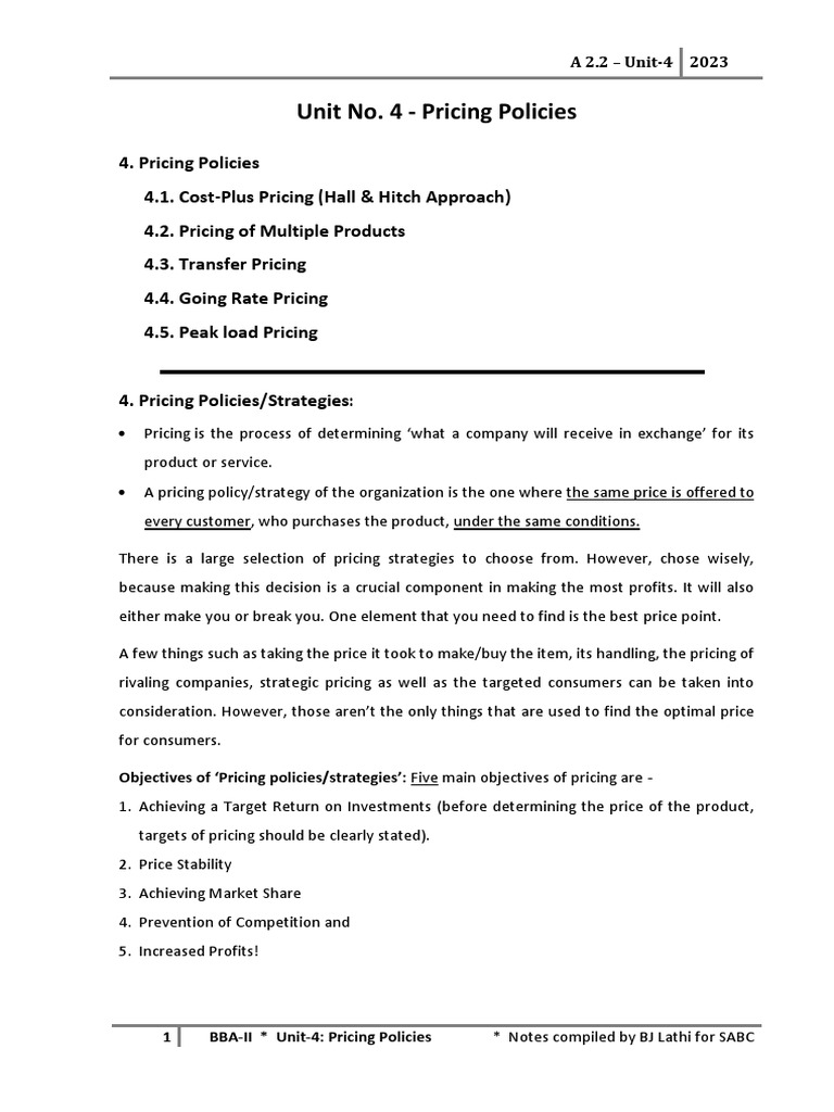 Overview of Pricing Policies and Strategies | PDF | Oligopoly | Pricing