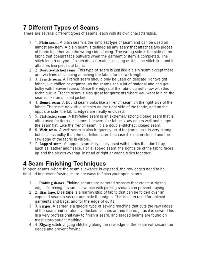 7 Different Types of Seams | PDF | Seam (Sewing) | Softlines (Retail)