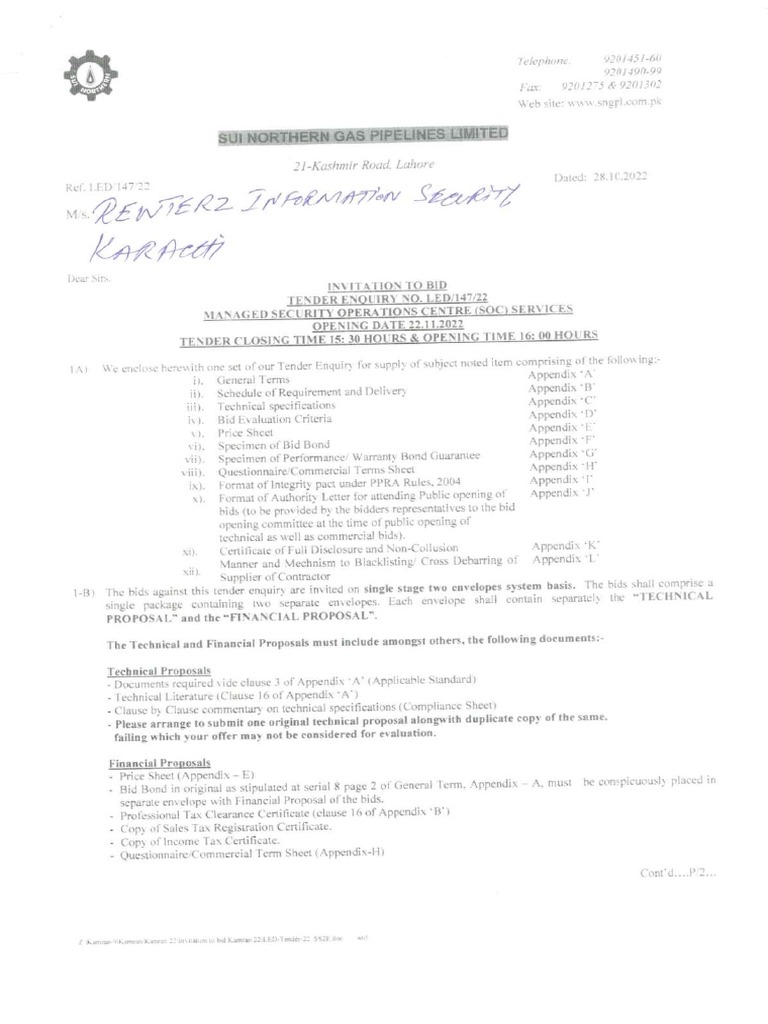RFP-SNGPL Managed Security Operations Center SOC Services | PDF