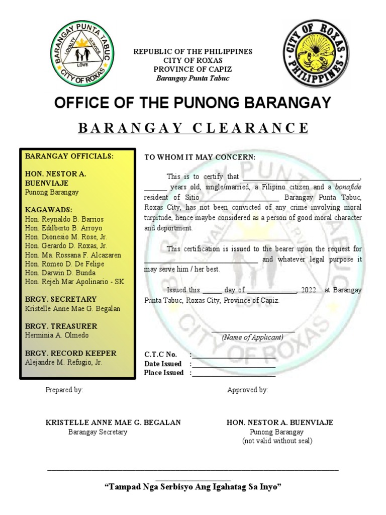NEW Barangay Clearance Good Moral | PDF