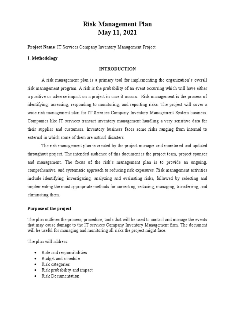 Risk Management Plan | PDF | Risk Management | Risk
