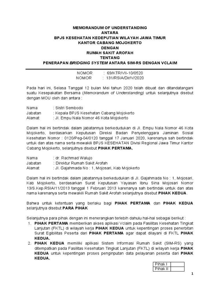 MOU Bridging System BPJS-RS | PDF