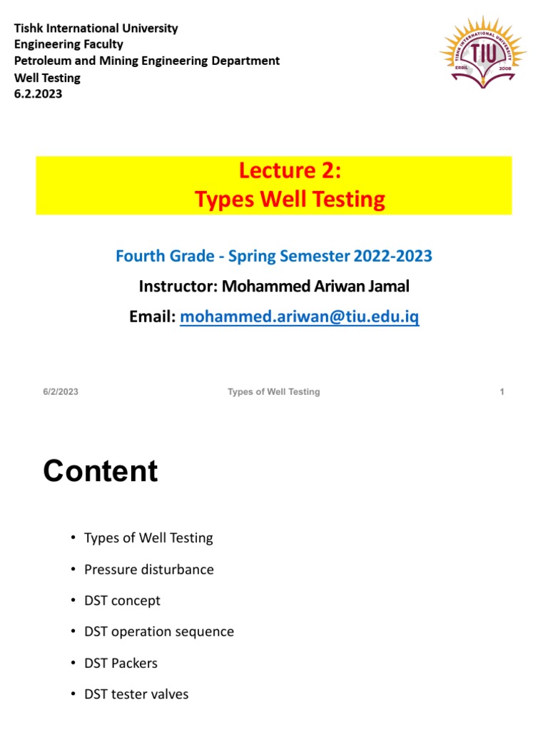 PTR 432 L2 Types of Well Testing DST | PDF | Petroleum Reservoir ...