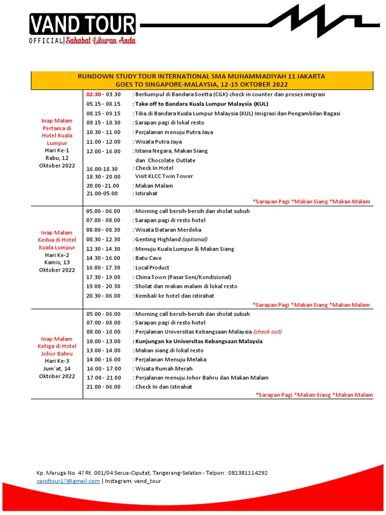 Rundown Study Tour International Sma Muhammadiyah 11 Jakarta Goes To ...