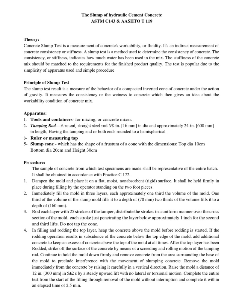 Slump Cone Test ASTM C 143 | PDF