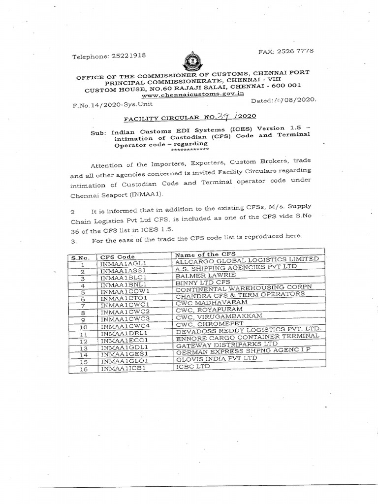 List of CFS in Chennai | PDF