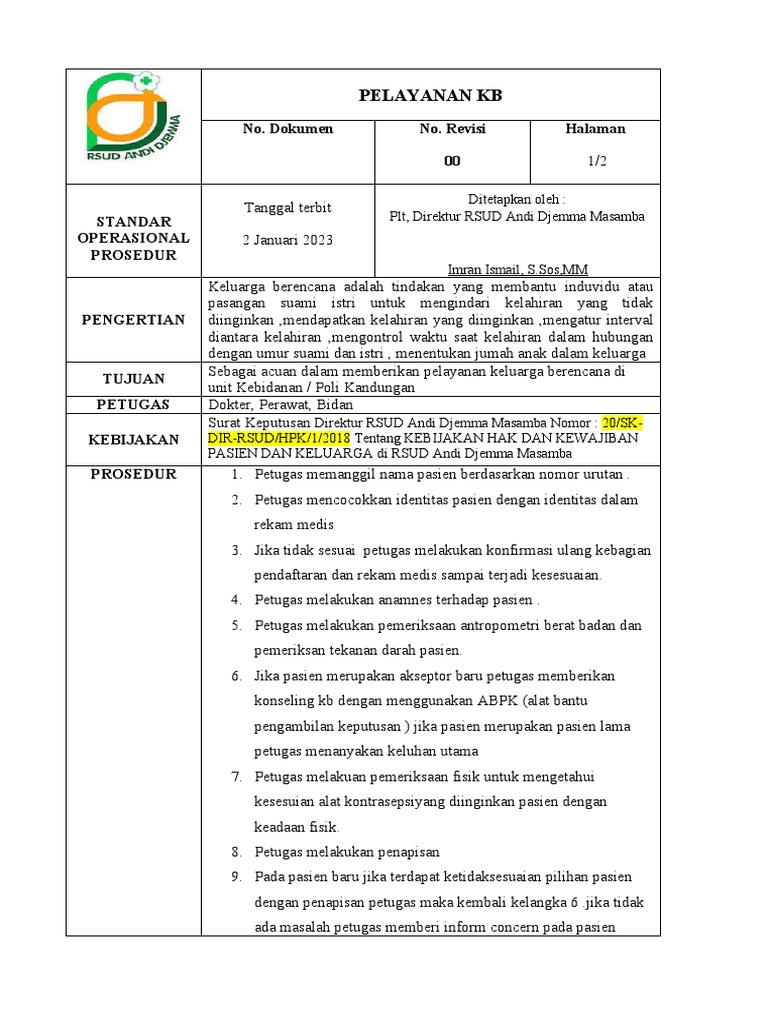 SOP Pelayanan KB | PDF