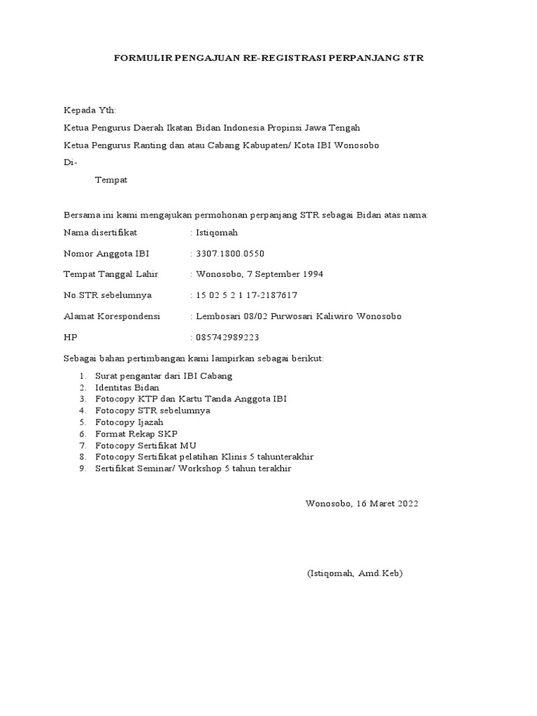 Permohonan Perpanjangan STR Bidan | PDF