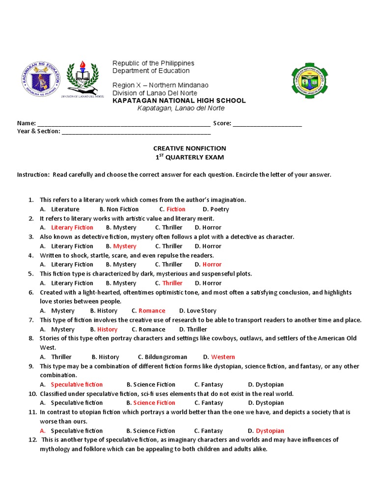 Creative Nonfiction-1st-Q-Exam | PDF | Narration | Fantasy