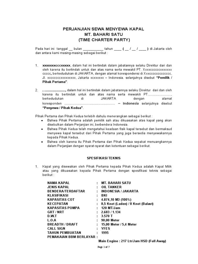 Draft Time Charter Kapal Tanker P (Revisi 2) | PDF | Teknologi & Rekayasa