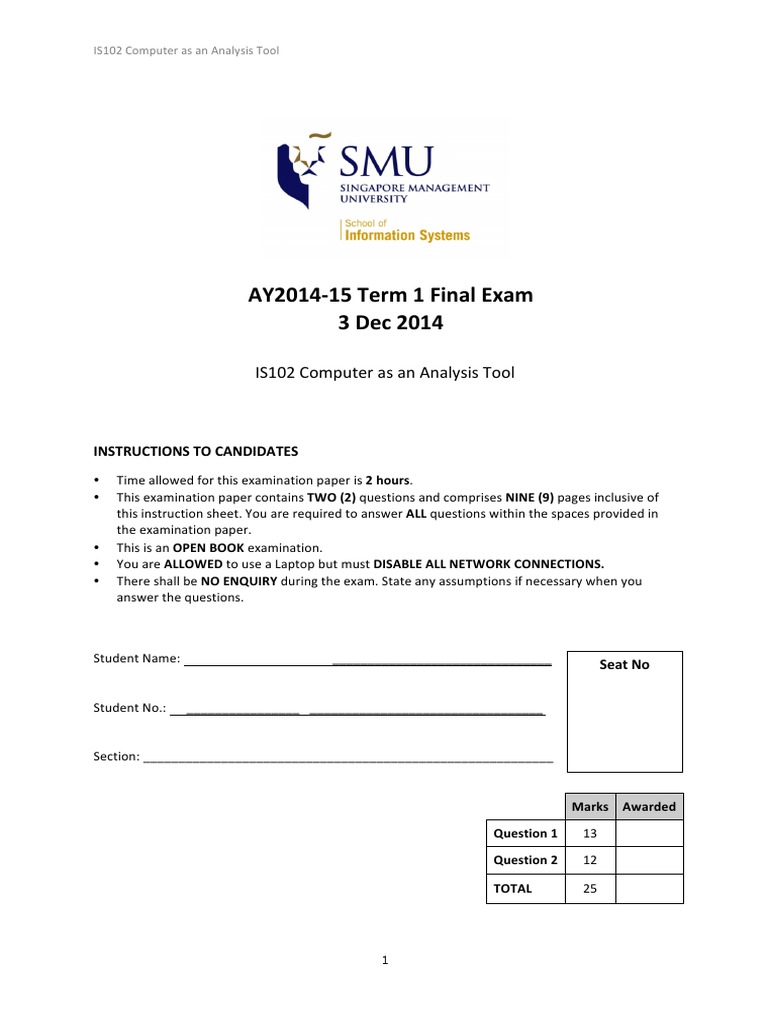 Sample2 2014-15 T1 With Solutions | PDF