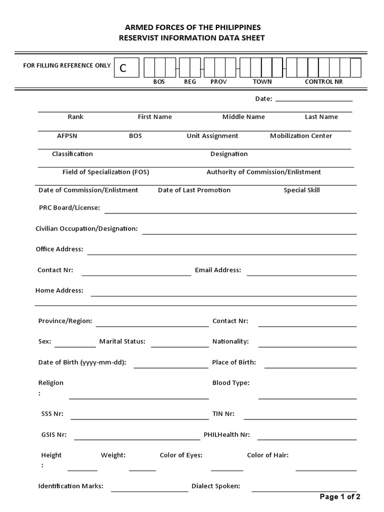 Reservist Information Data Sheet | PDF | National Security | Government