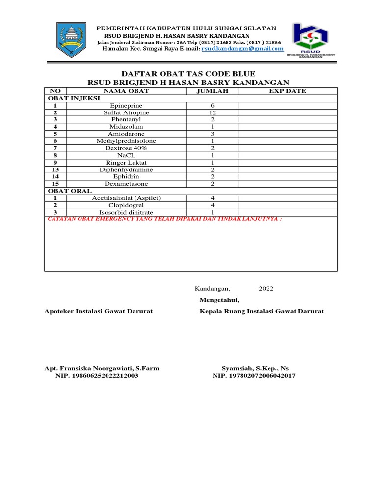 Daftar Obat & Bakhp Tas Code Blue | PDF