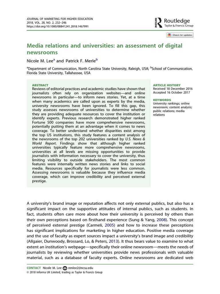 Media Relations and Universities An Assessment of Digital | PDF