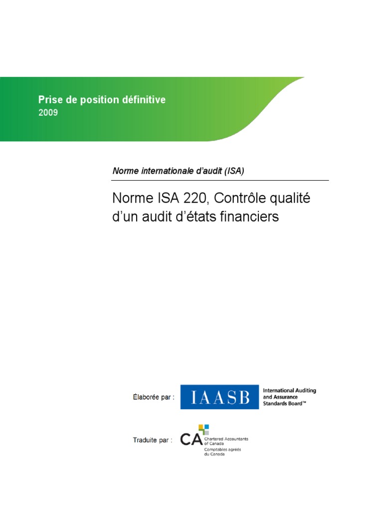 Isa 220 | PDF | Audit | Secteurs du service