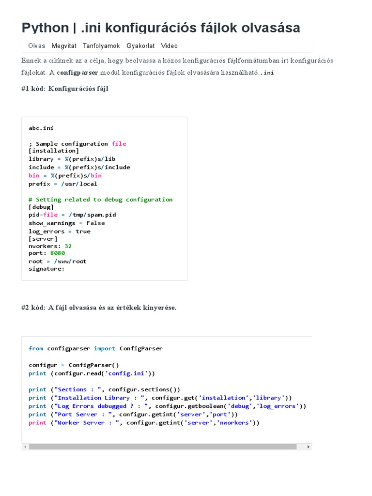 Python - Konfigurációs Fájlok Olvasása .Ini - GeeksforGeeks | PDF