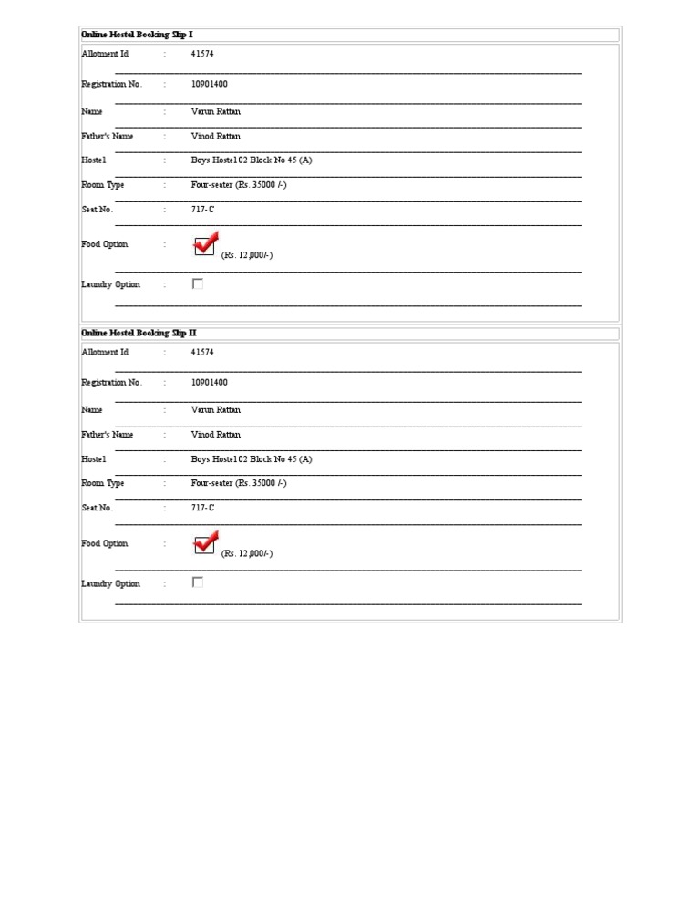 Varun Fee Slip Hostel | PDF