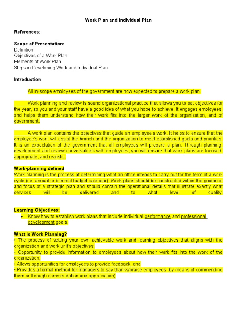 Work Plan and Individual Plan | PDF | Goal | Risk