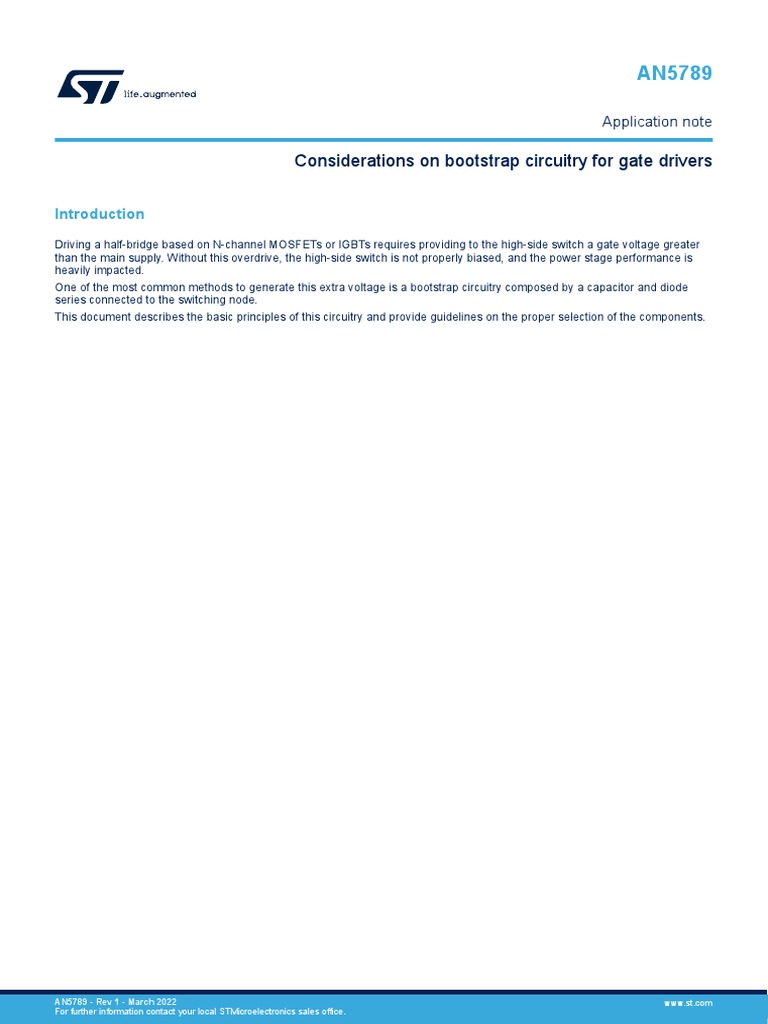 An5789 Considerations On Bootstrap Circuitry For Gate Drivers ...