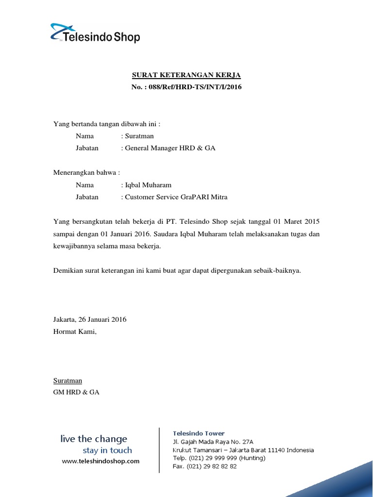 Print Surat Paklaring Telesindo | PDF