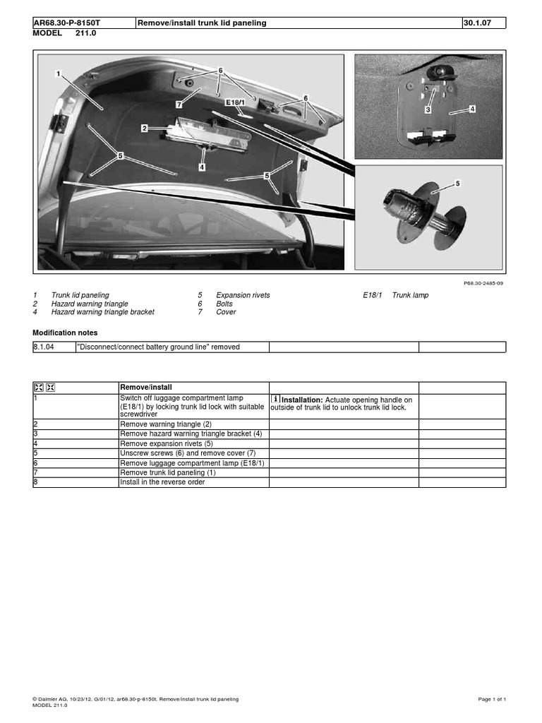 W211 - Trunk Lid Paneling Removal | PDF