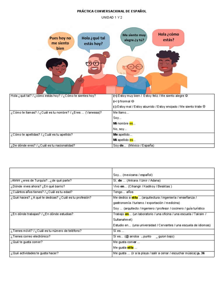 Práctica de Conversación en Español | PDF | Artes del Lenguaje y ...