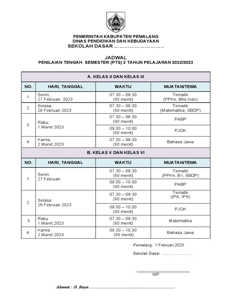 JADWAL PTS - ATS 2 TH. .2022 - 2023 Ok | PDF
