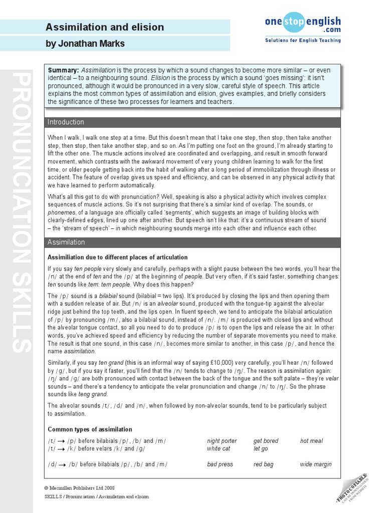 Assimilation Elision | Download Free PDF | English Language | Cognition