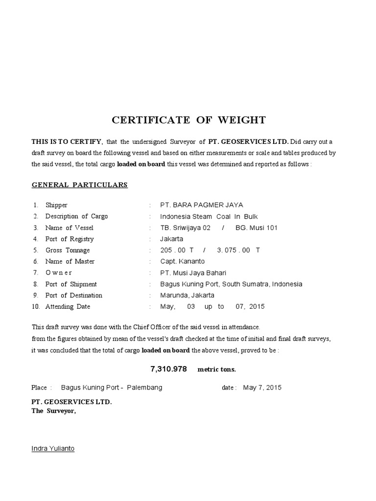 Copy of COW Palembang | PDF | Cargo | Tonnage