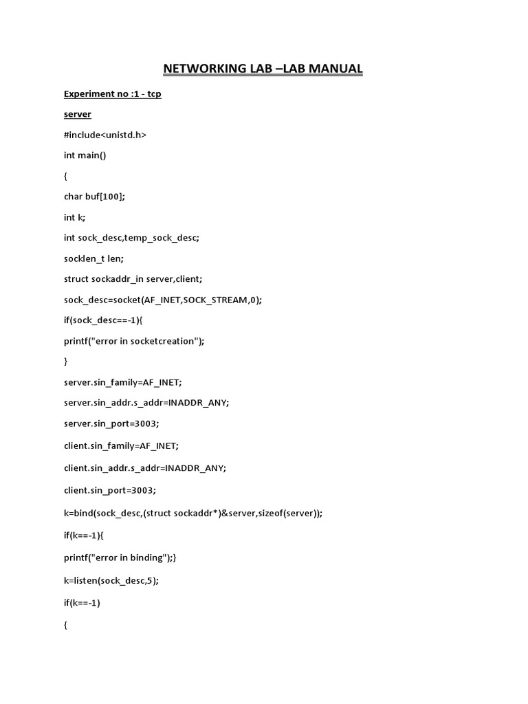 Networking Lab | PDF | Network Socket | Computer Networking
