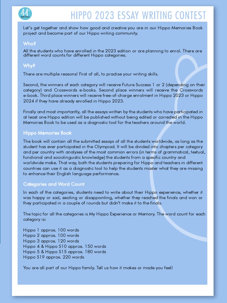 Hippo Essay Contest 2023 Guidelines | PDF | Career & Growth