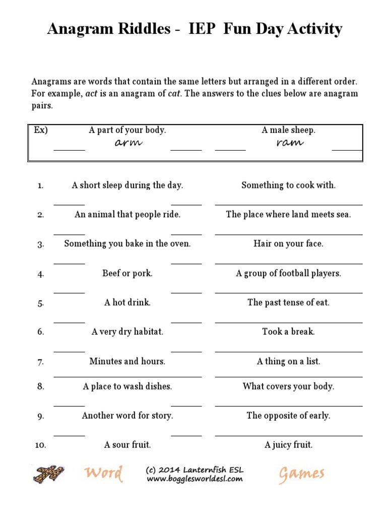 Anagram Sheet Fun Day | PDF