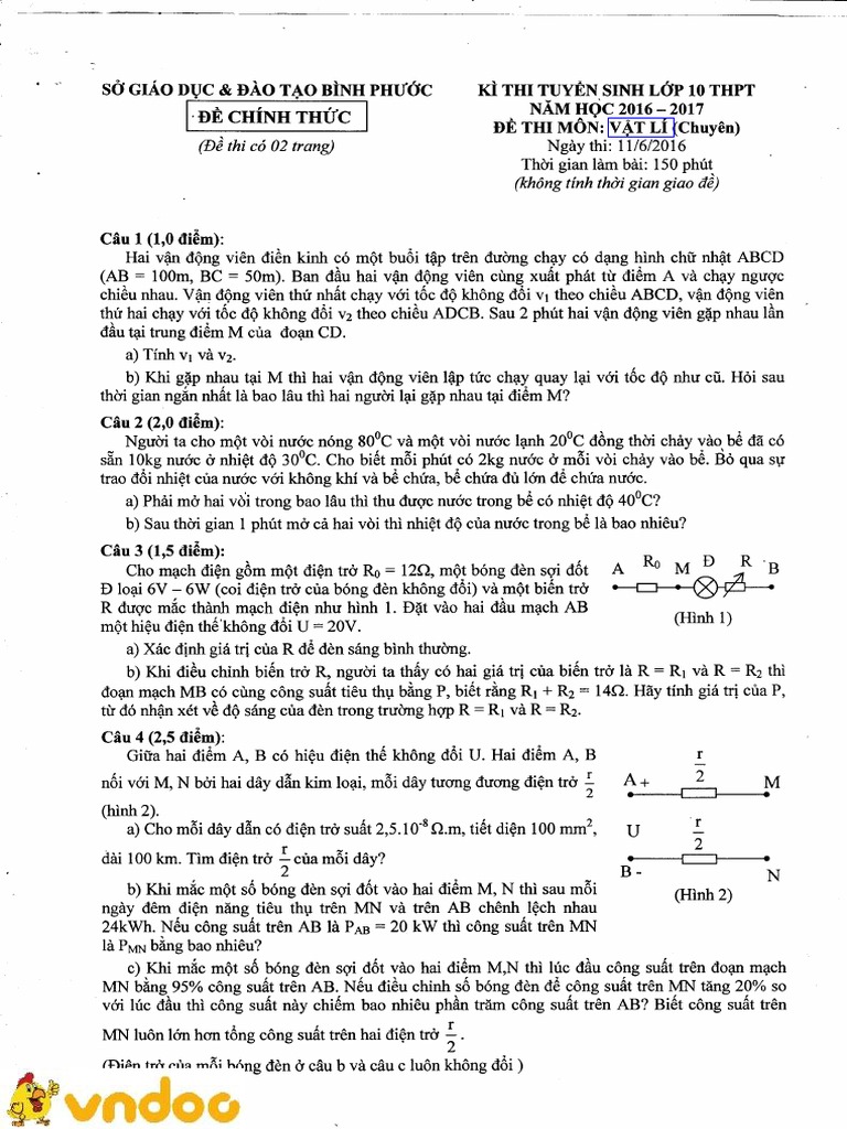 Bo de Thi Tuyen Sinh Vao Lop 10 Chuyen Mon Vat Ly | PDF