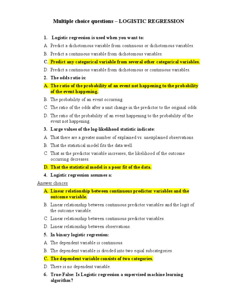 5 MCQ LR No Answer | PDF | Logistic Regression | Dependent And Independent Variables
