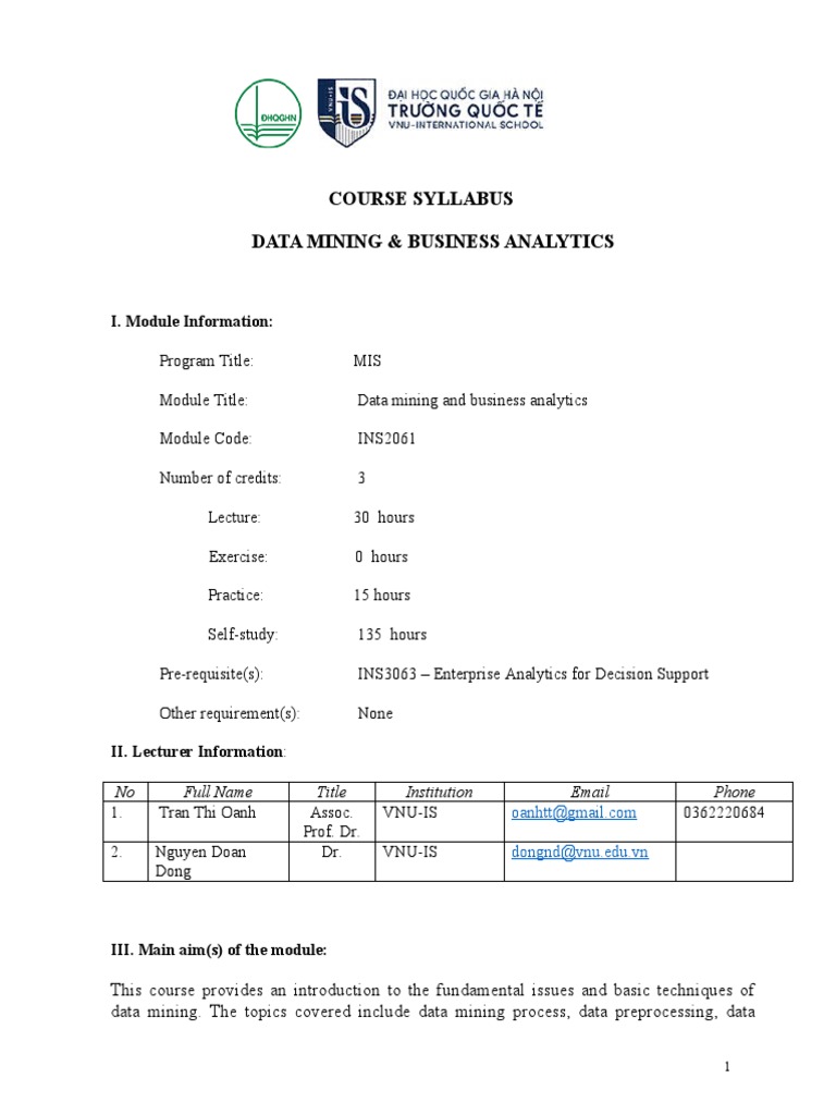 30.INS2061. Data Mining For Business Analytics. En. Tran Thi Oanh | PDF ...