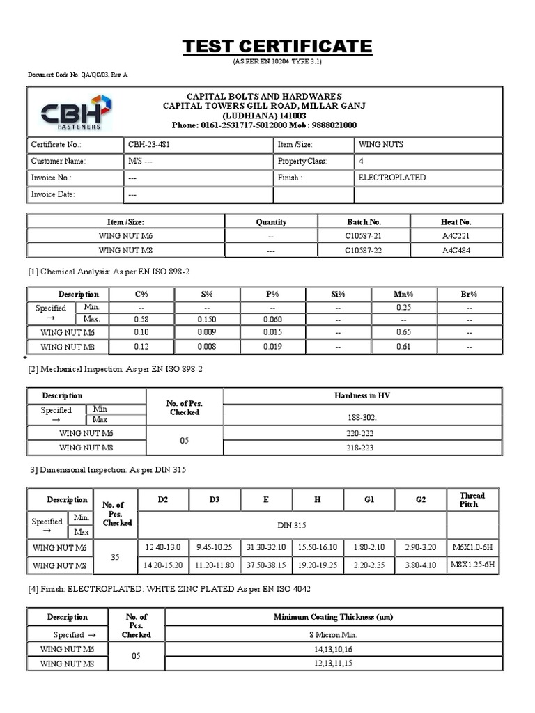 CBH-23-481 Din 315 Wing Nut M6 8 WZP 4 | PDF | Nut (Hardware ...
