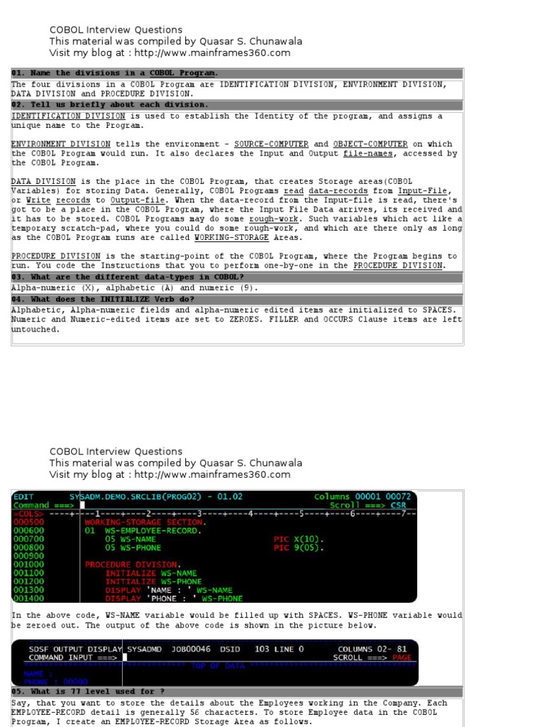 COBOL Interview Questions | PDF