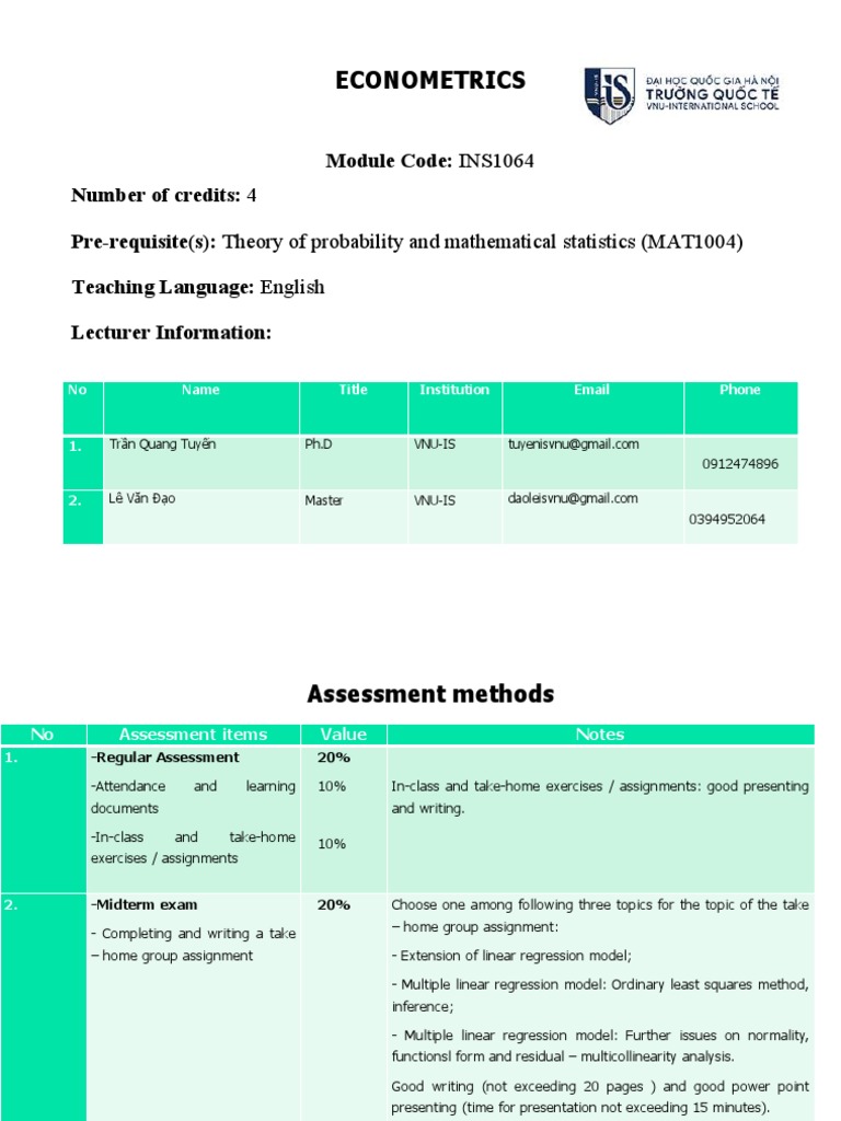 Econometrics and Economic Data Module | PDF | Econometrics | Regression Analysis