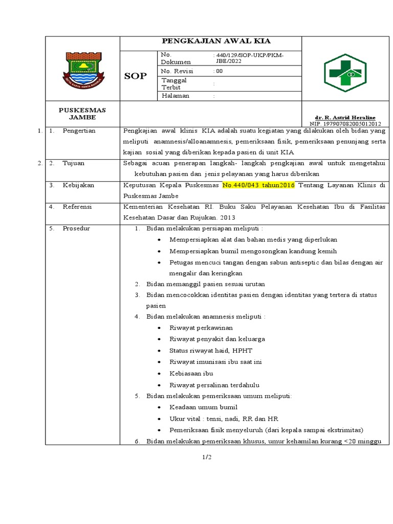 Sop Pengkajian Awal Anc | PDF | Pengembangan Diri | Sains & Matematika