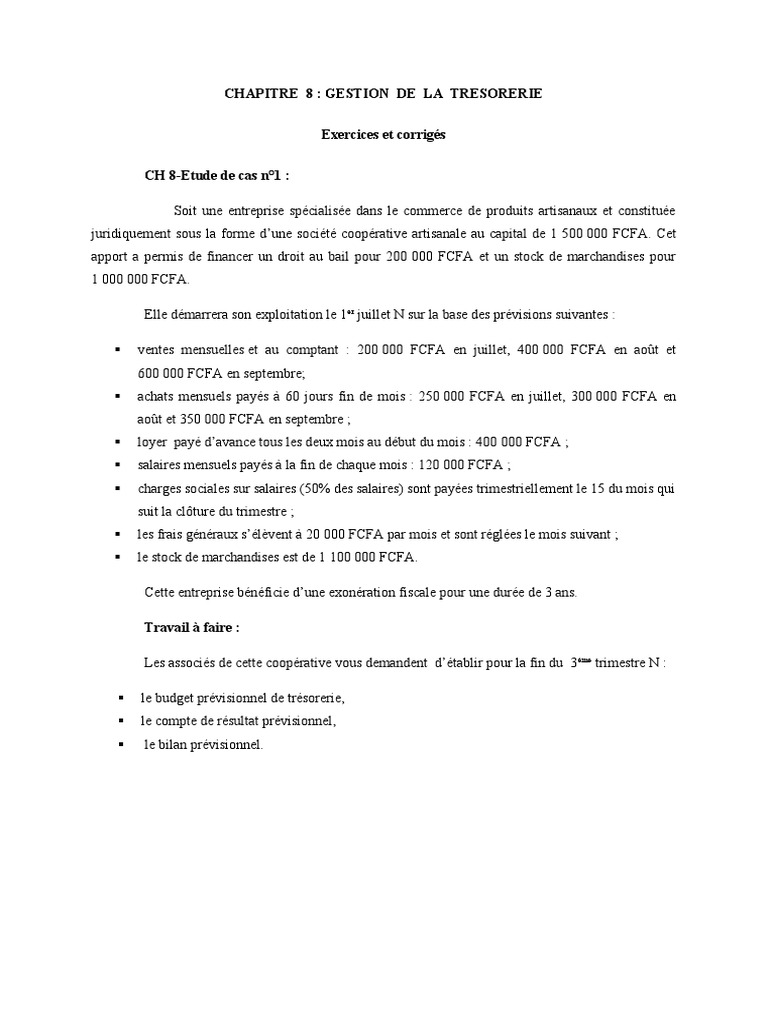 CH 8-Exercices Et Corrigés-Gestion de La Trésorerie | PDF | Fonds de roulement | Taxe sur la ...