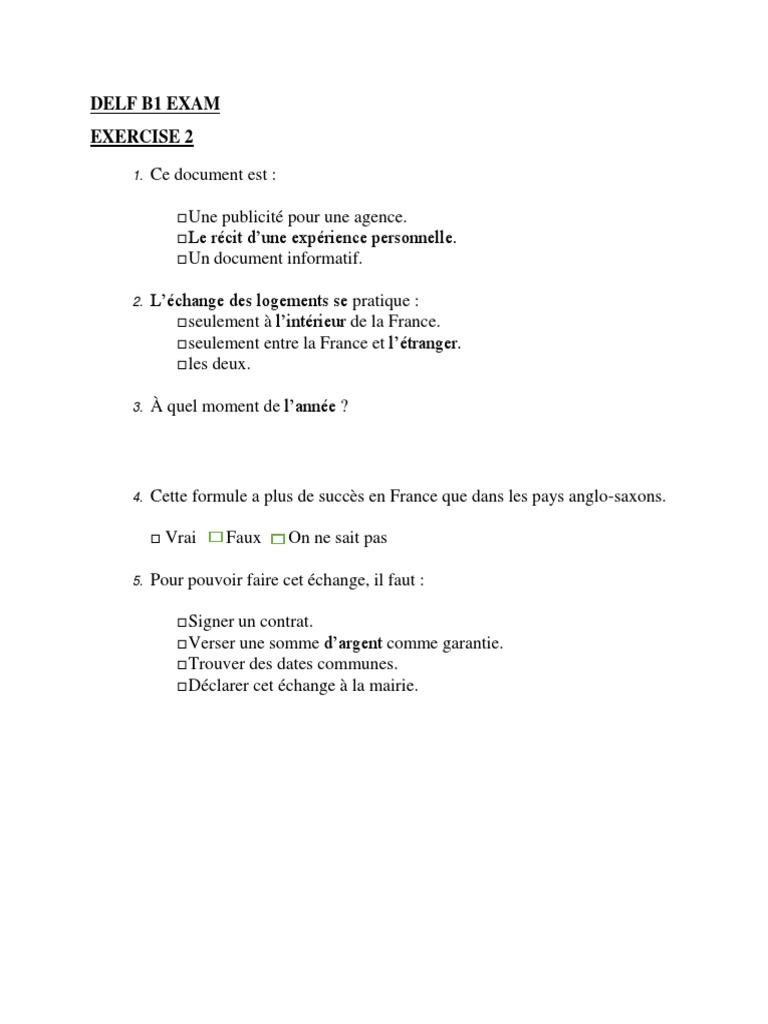 Delf b1 Exam Exercice 2 | PDF