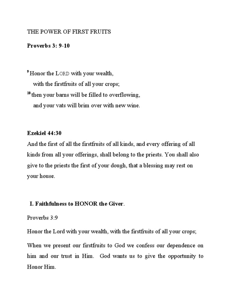 The Power of First Fruits Offering | PDF | Blessing | Priest